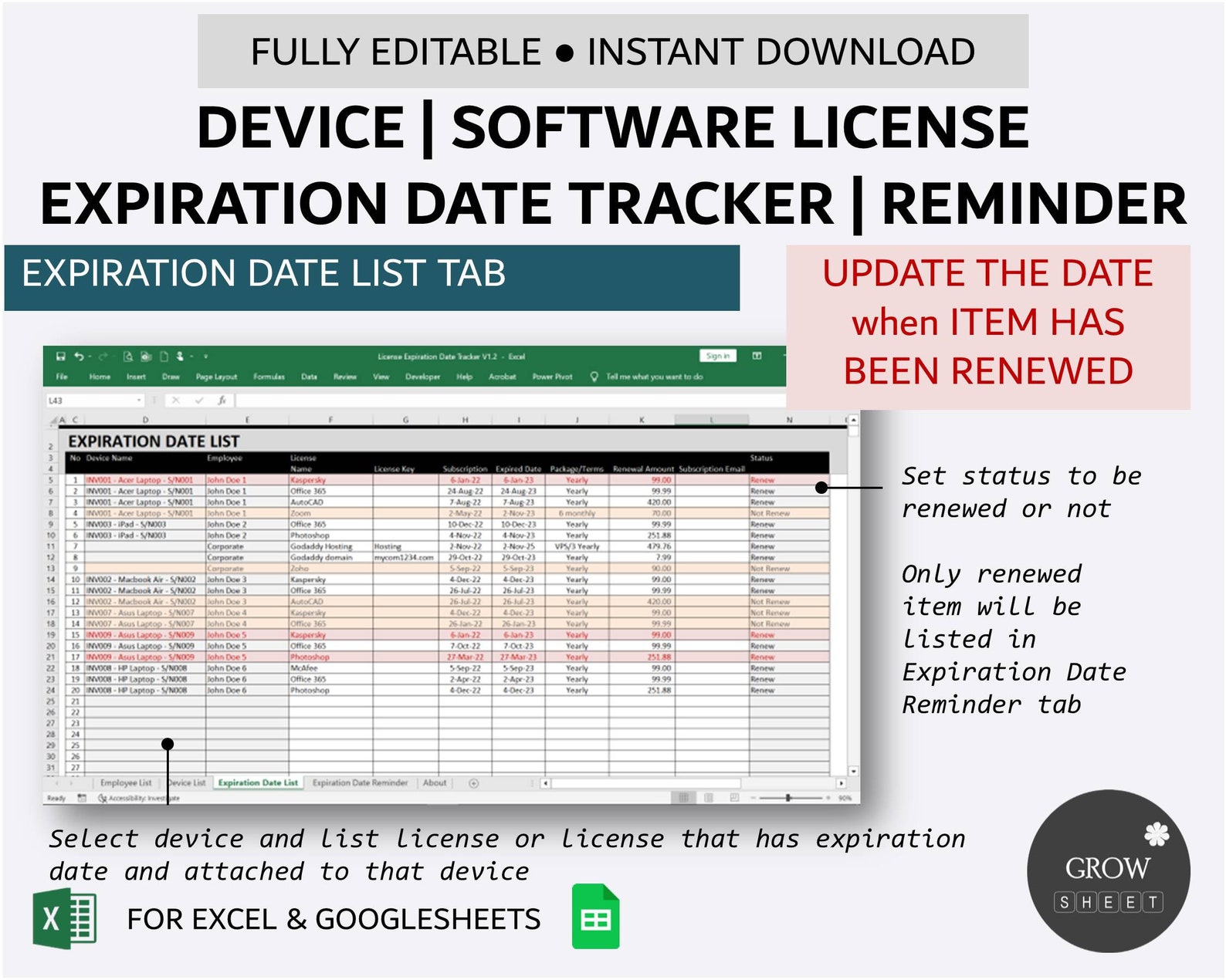 Employee Software License Expiry Date Tracker | Simple Inventory ...