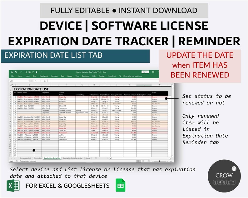 Employee Software License Expiry Date Tracker | Simple Inventory ...