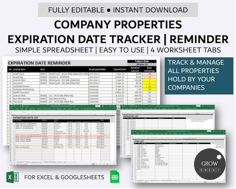Company Property Expiry Date Tracker | Simple Company Inventory ...