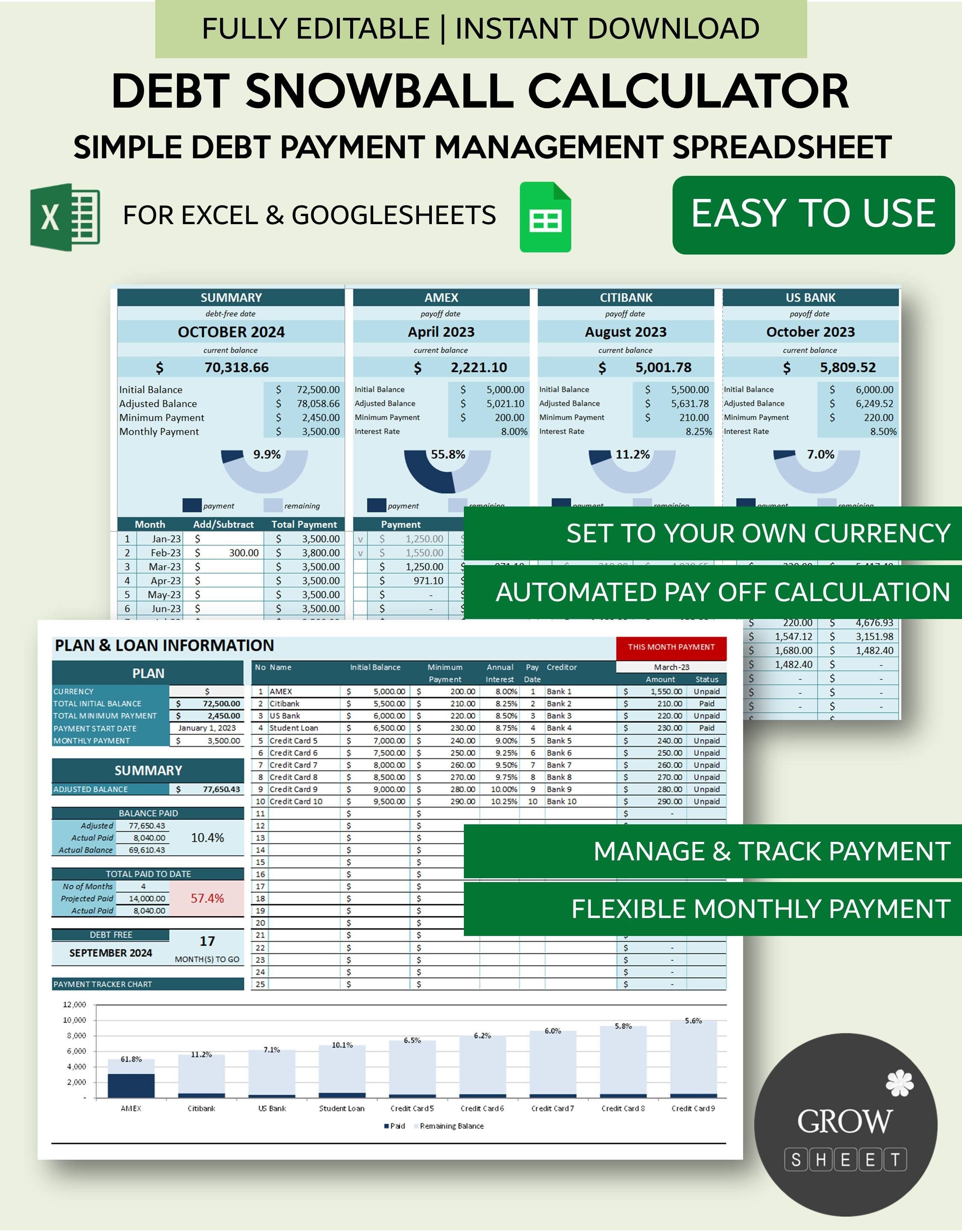 Debt Snowball Spreadsheet | Loan Payment Tracker | Debt Payoff ...