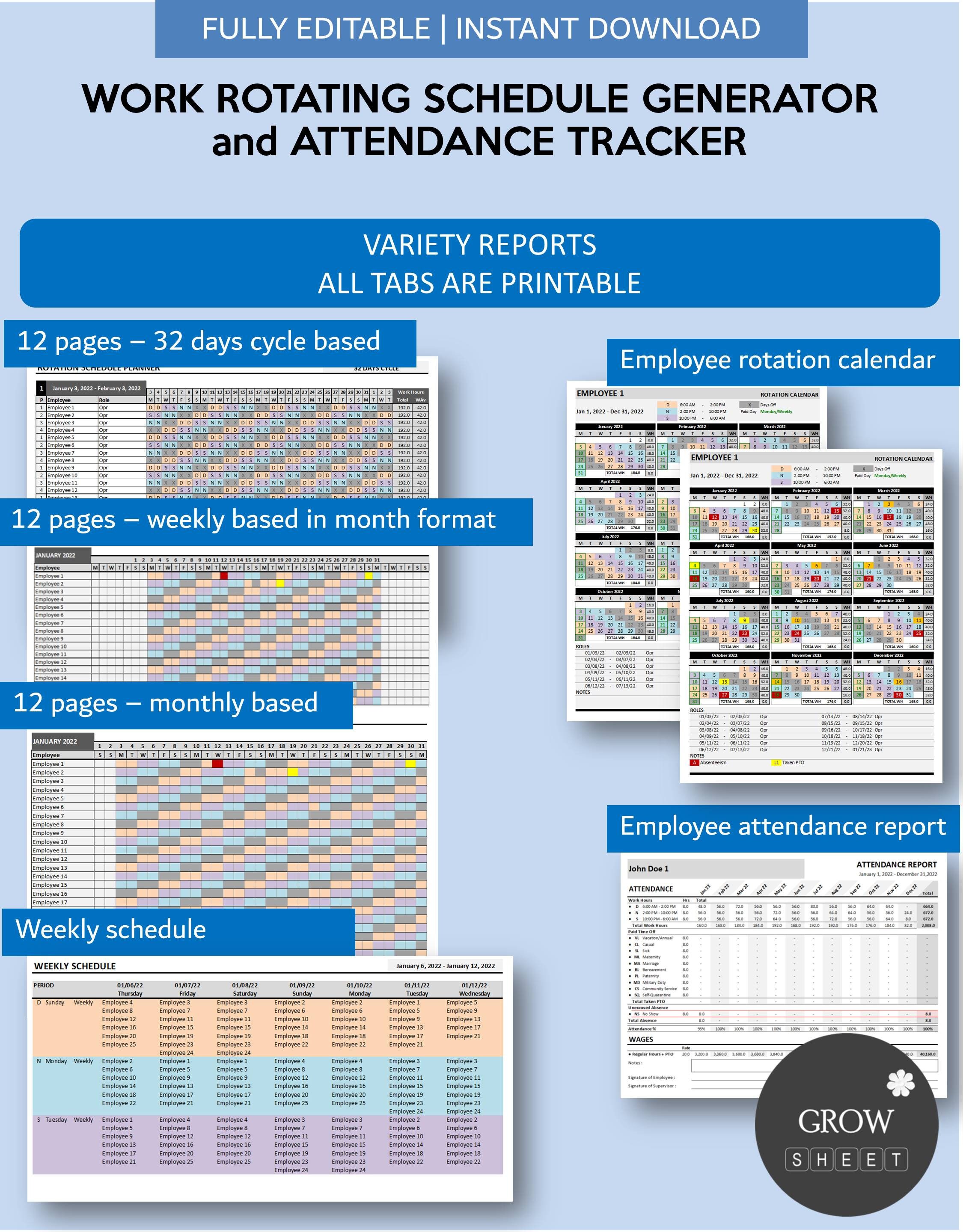 Work Rotating Generator Template and Attendance Tracker | Automated ...