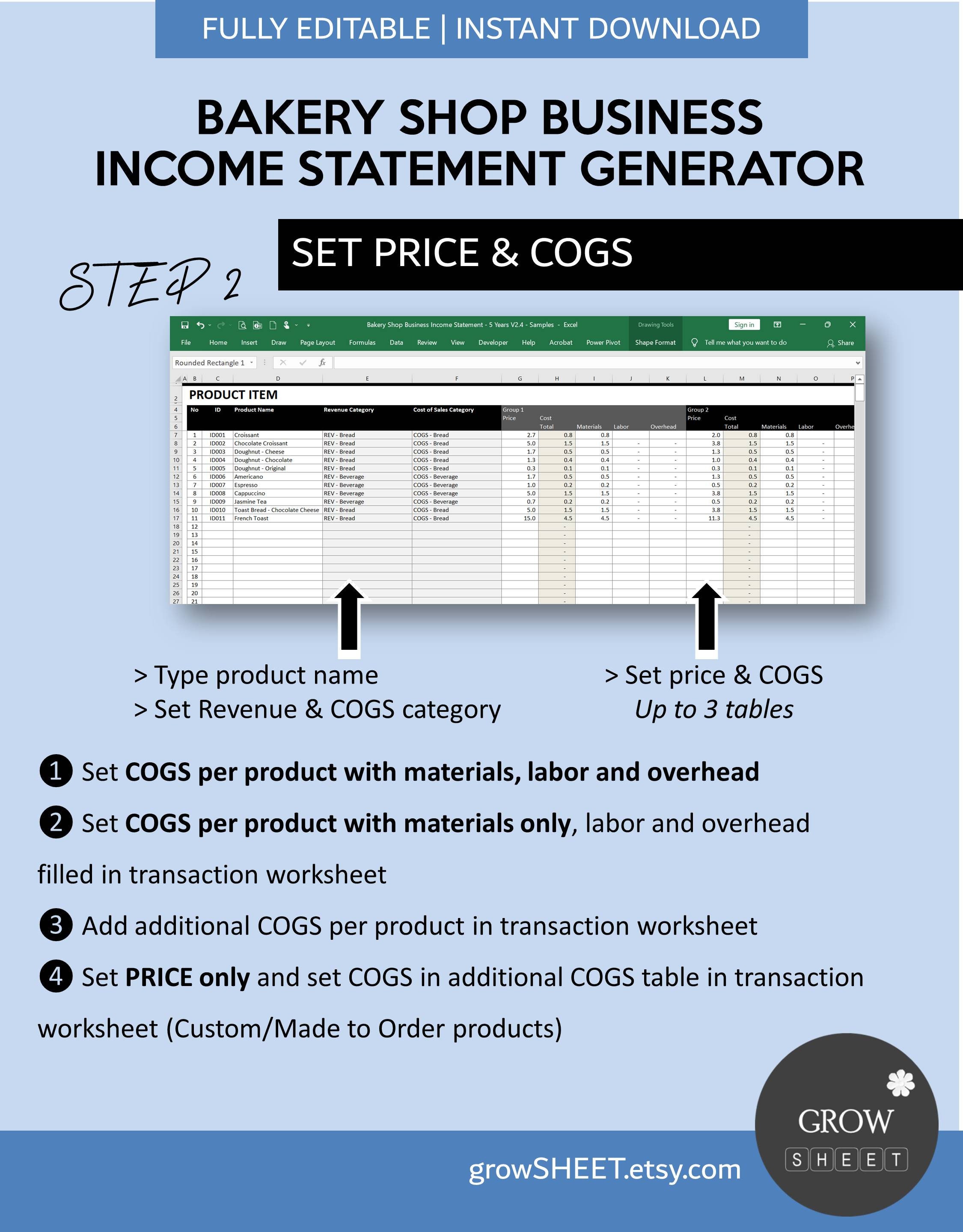 Bakery Shop Business Income Statement Generator Automated Profit & Loss ...