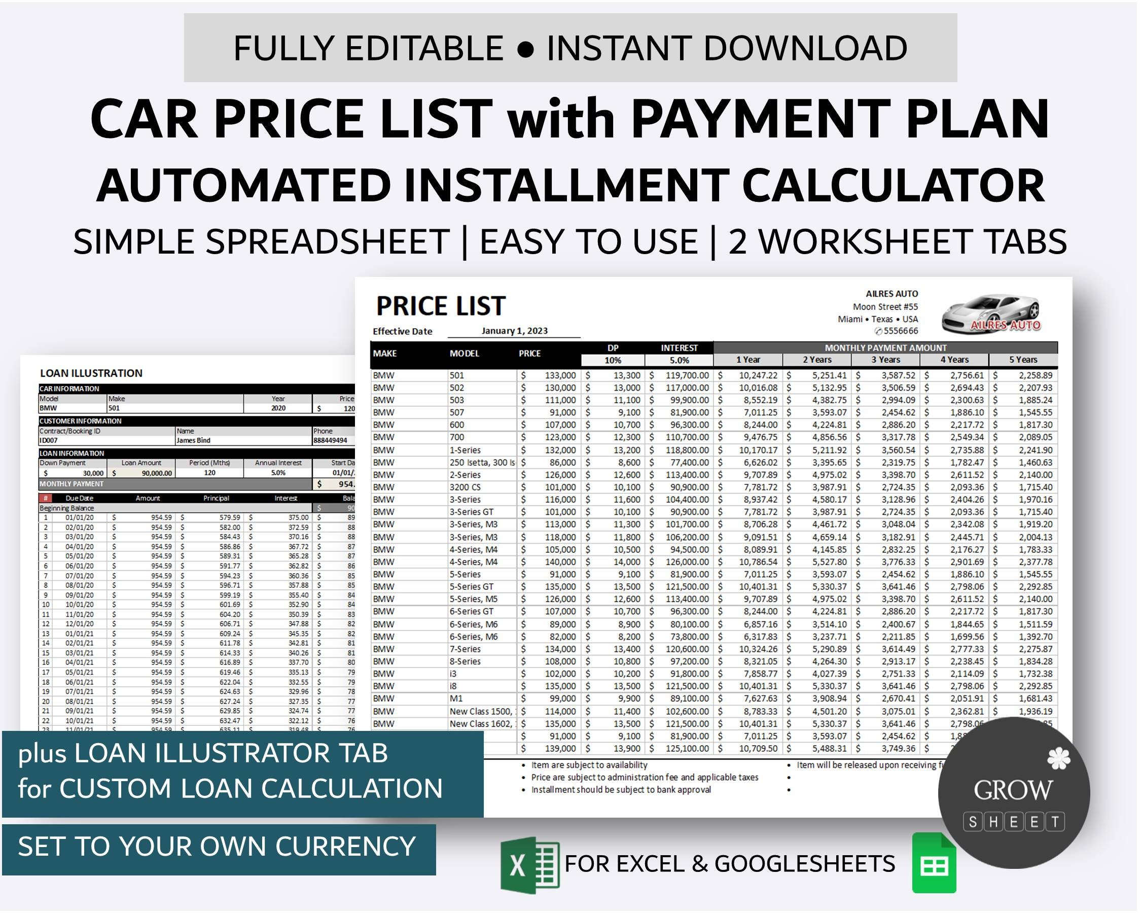 Car Price List With Payment Plan Vehicle Price List With - Etsy