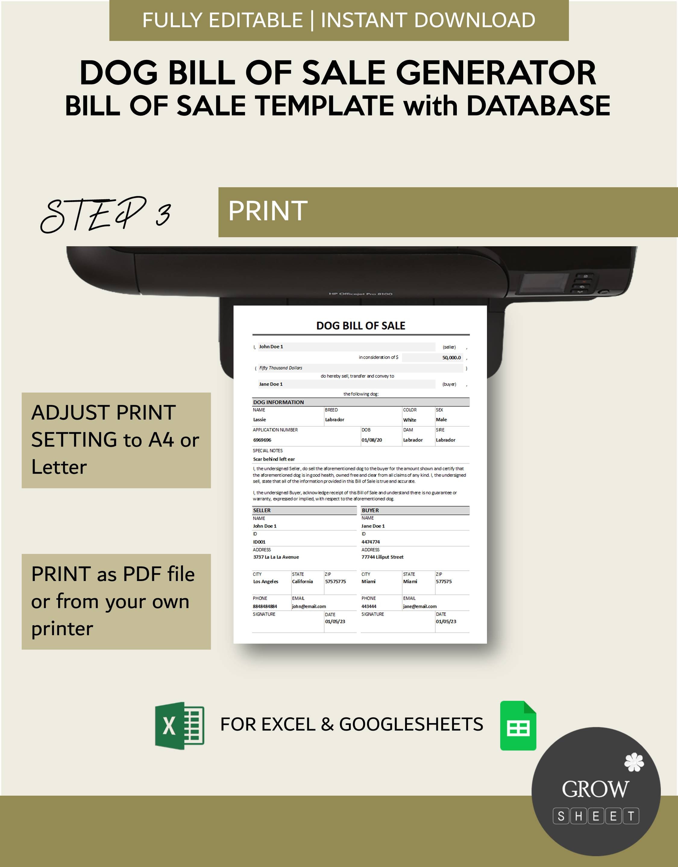 Dog Bill of Sale Generator | One Page Puppy Bill of Sale Template With ...