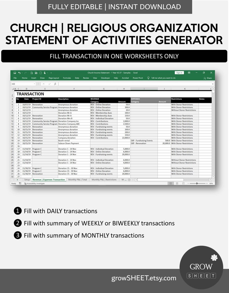 Church Income Statement Generator | Religious Organization Statement of ...