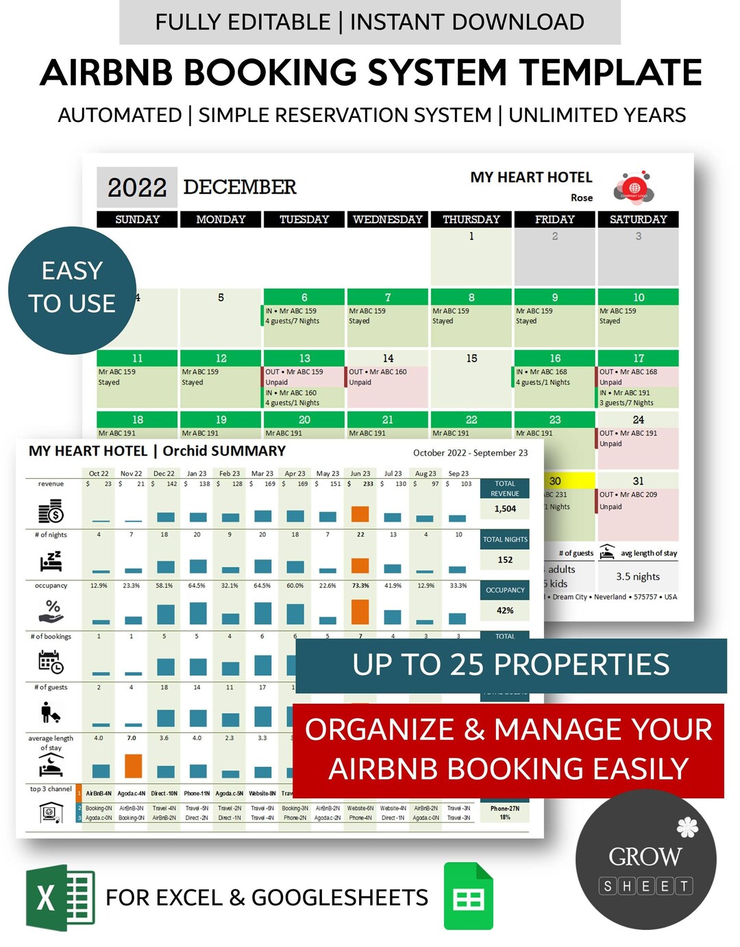 Airbnb Booking System Template | VRBO Reservation Spreadsheet ...