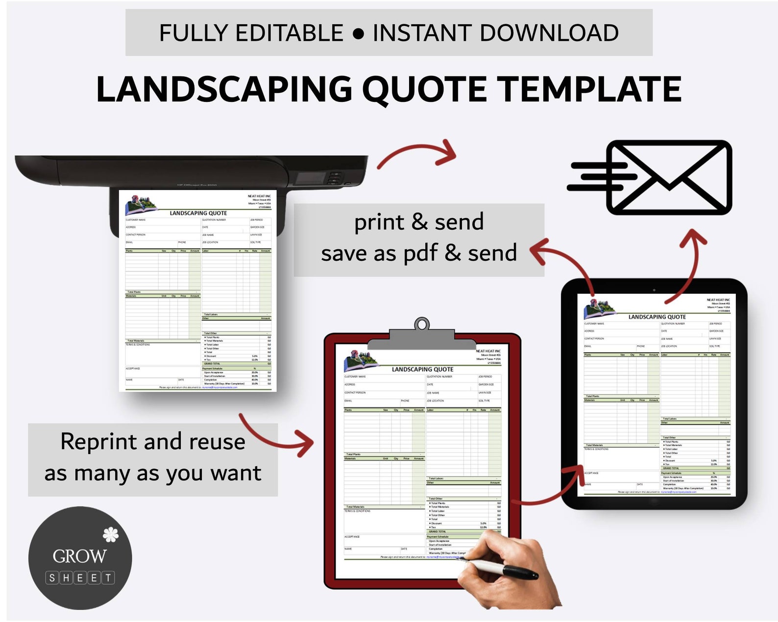 Printable Landscaping Quote Template for Excel and Google Sheets | Home ...
