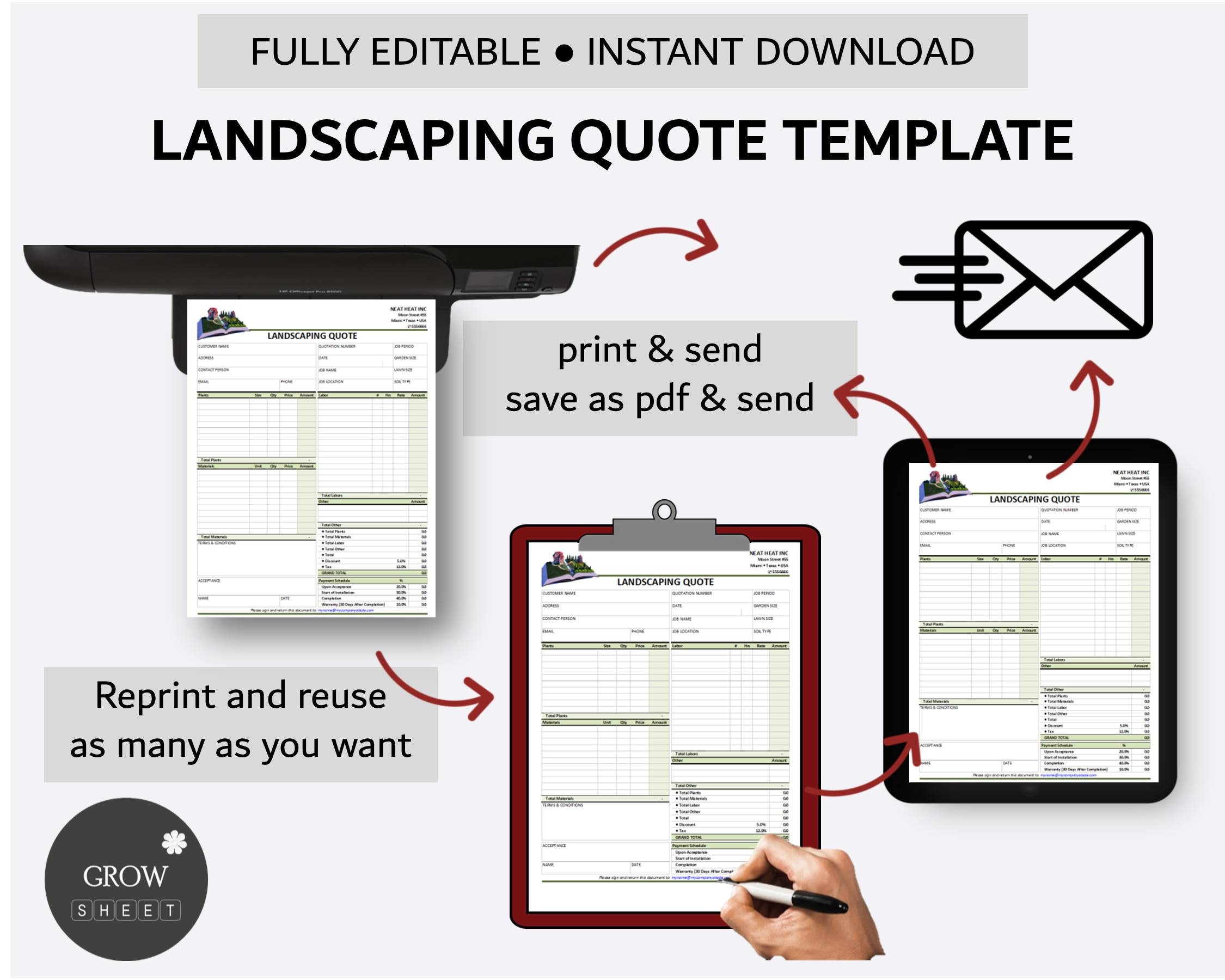 Printable Landscaping Quote Template for Excel and Google Sheets | Home ...