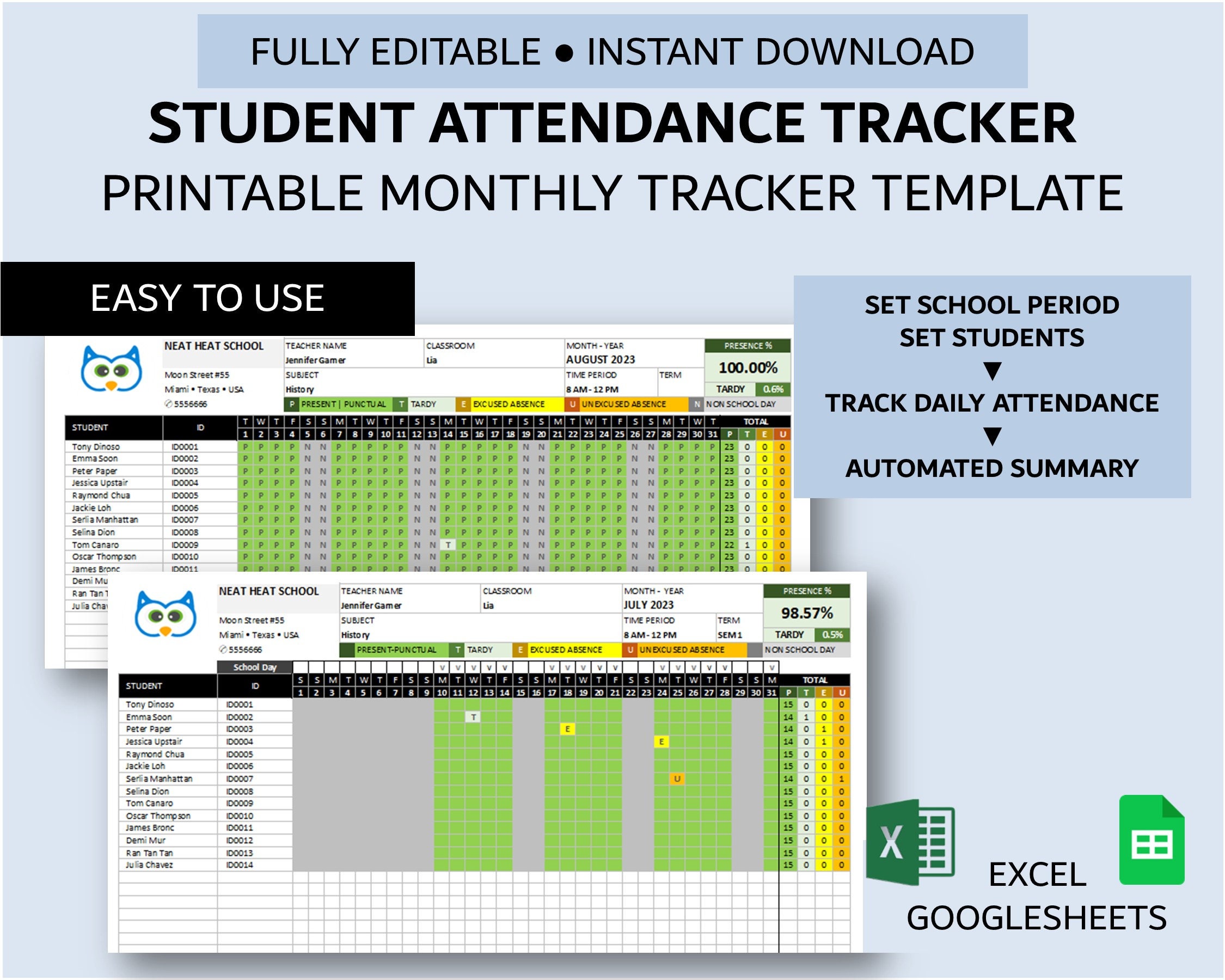 Student Attendance Tracker | Daily Attendance Record | Start From Any ...