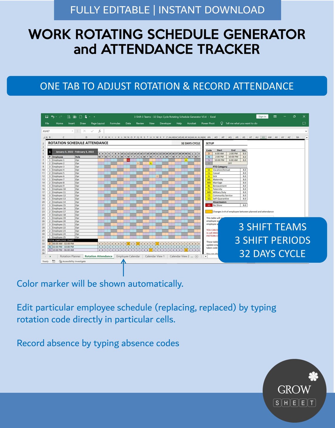 Work Rotating Generator Template and Attendance Tracker Automated ...