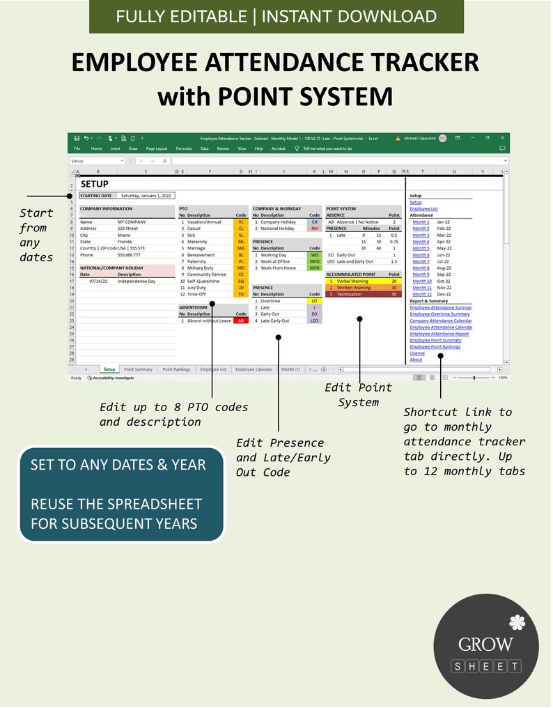 Employee Attendance Tracker With Disciplinary Point System | Automated ...
