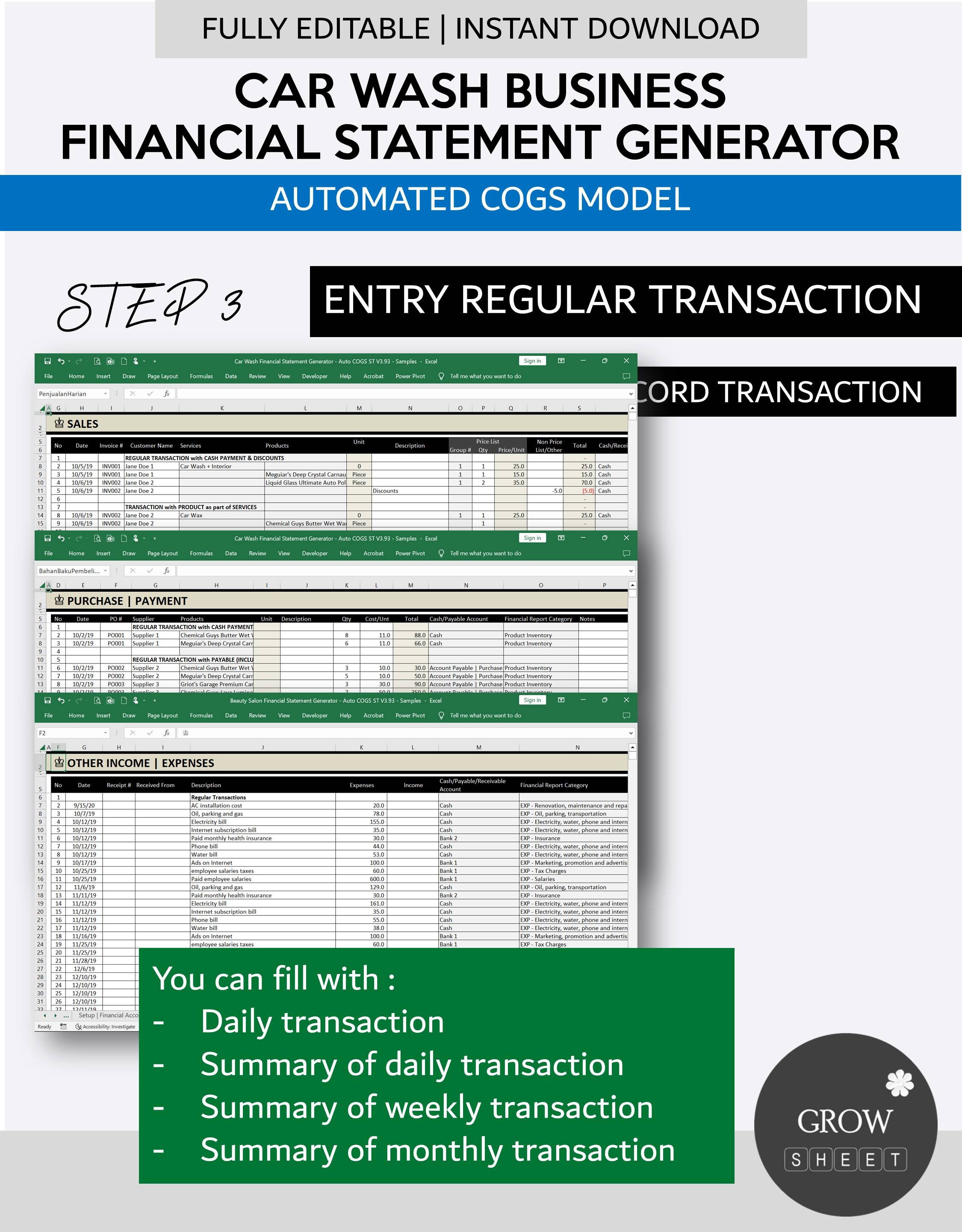 Car Wash Business Financial Statement Generator Automated Income ...