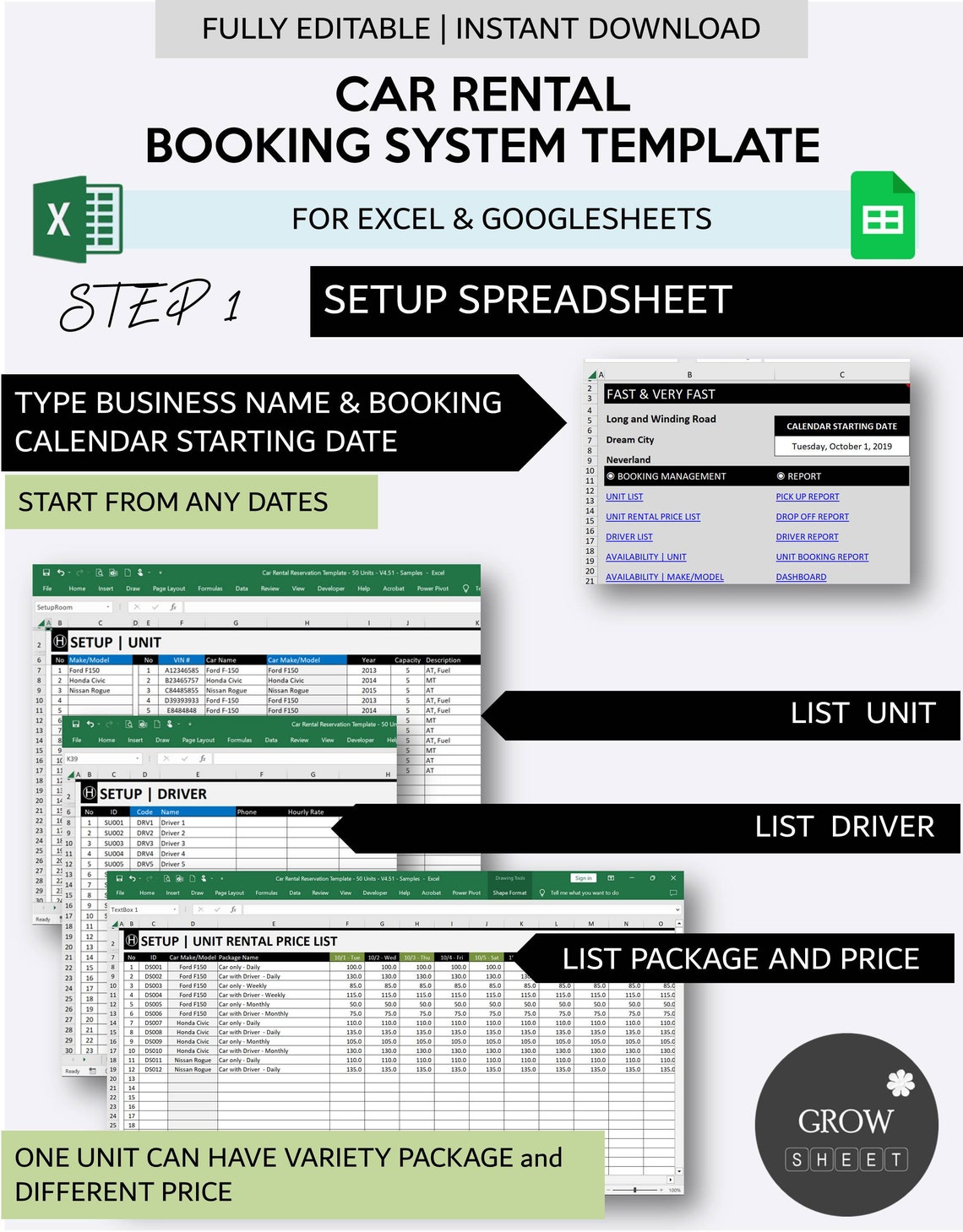 Car Rental Booking System Template Vehicle Reservation Spreadsheet for ...