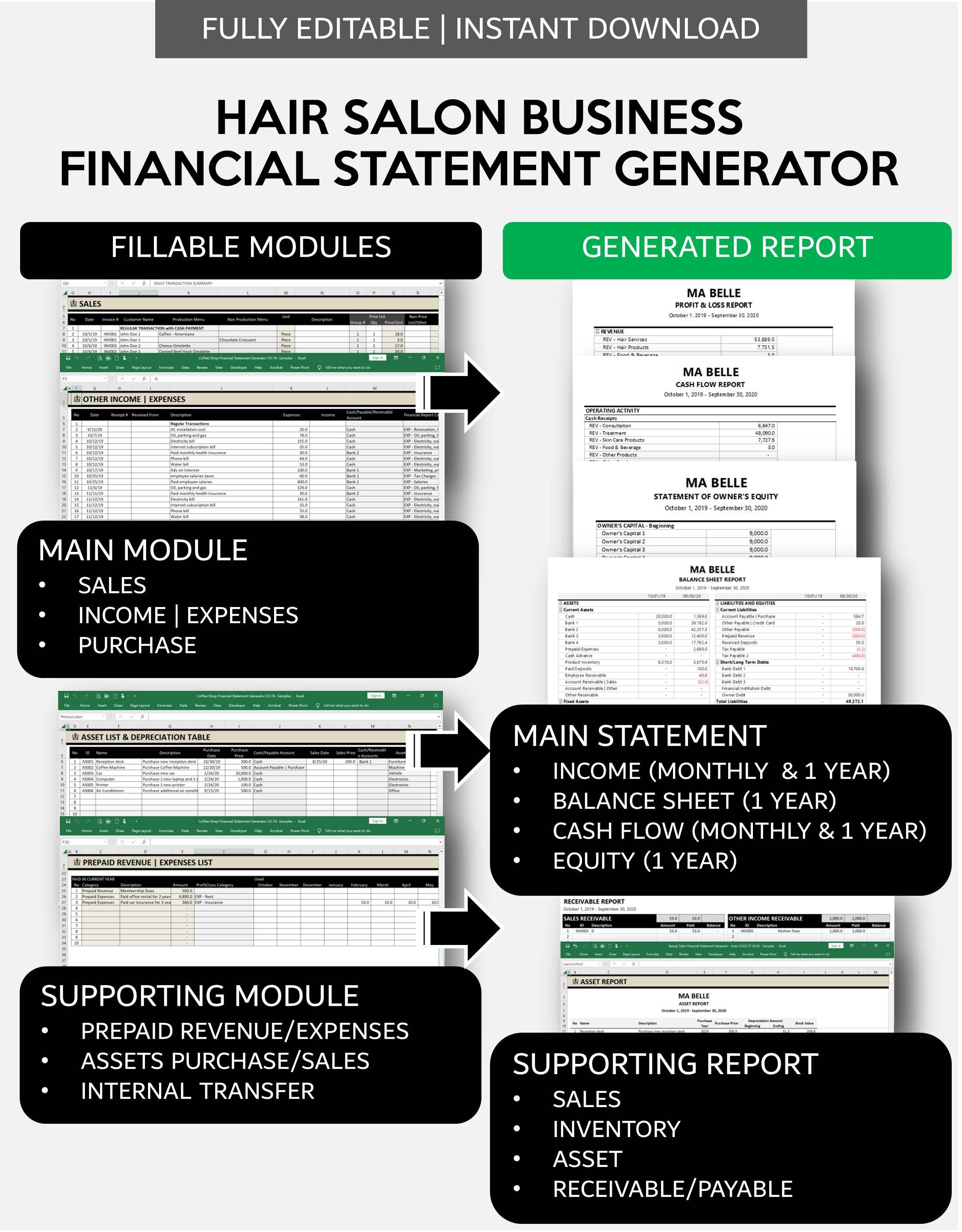 Hair Salon Business Financial Statement Generator | Automated Income ...
