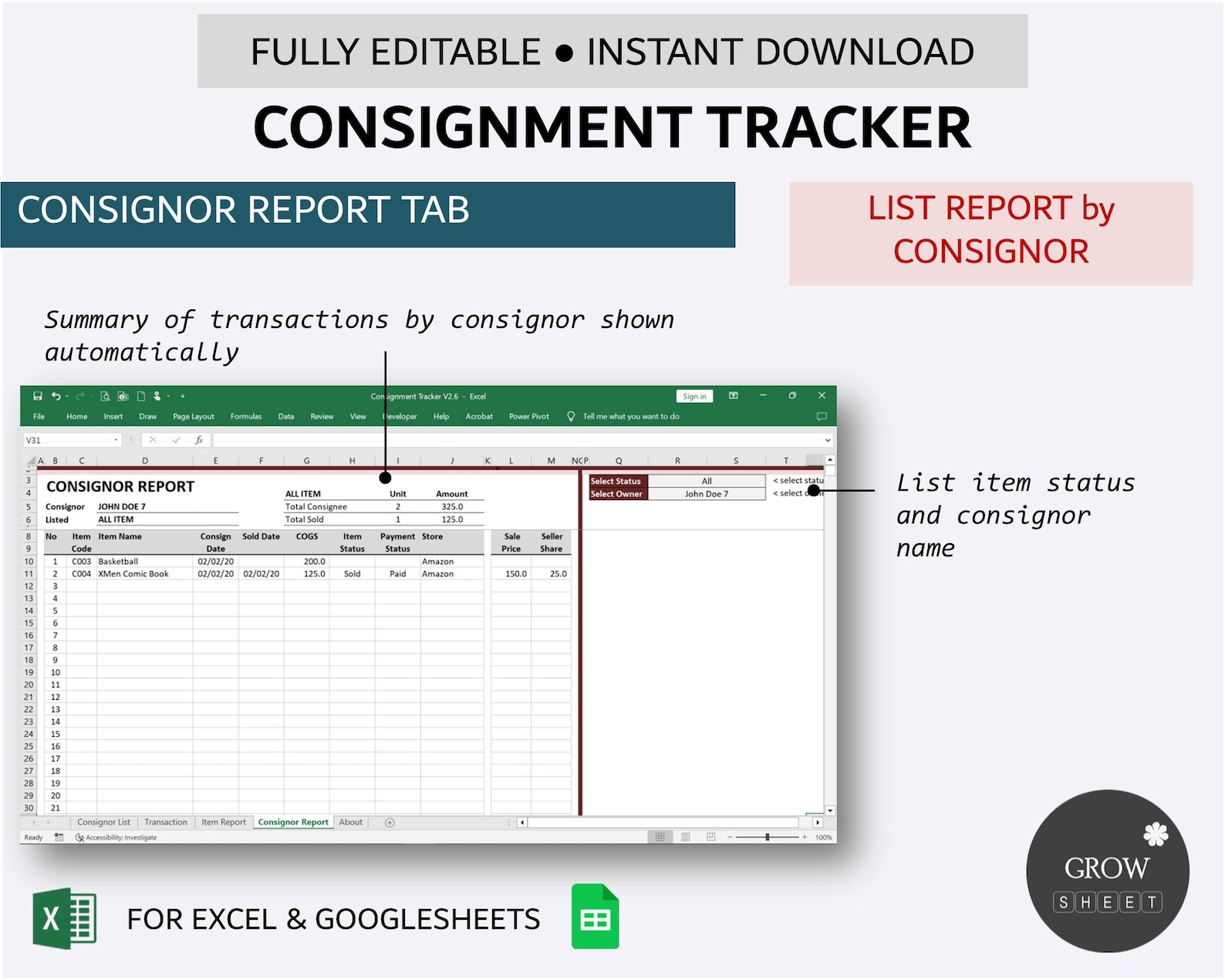 Consignment Tracker | Simple Store Inventory Database | Etsy ...