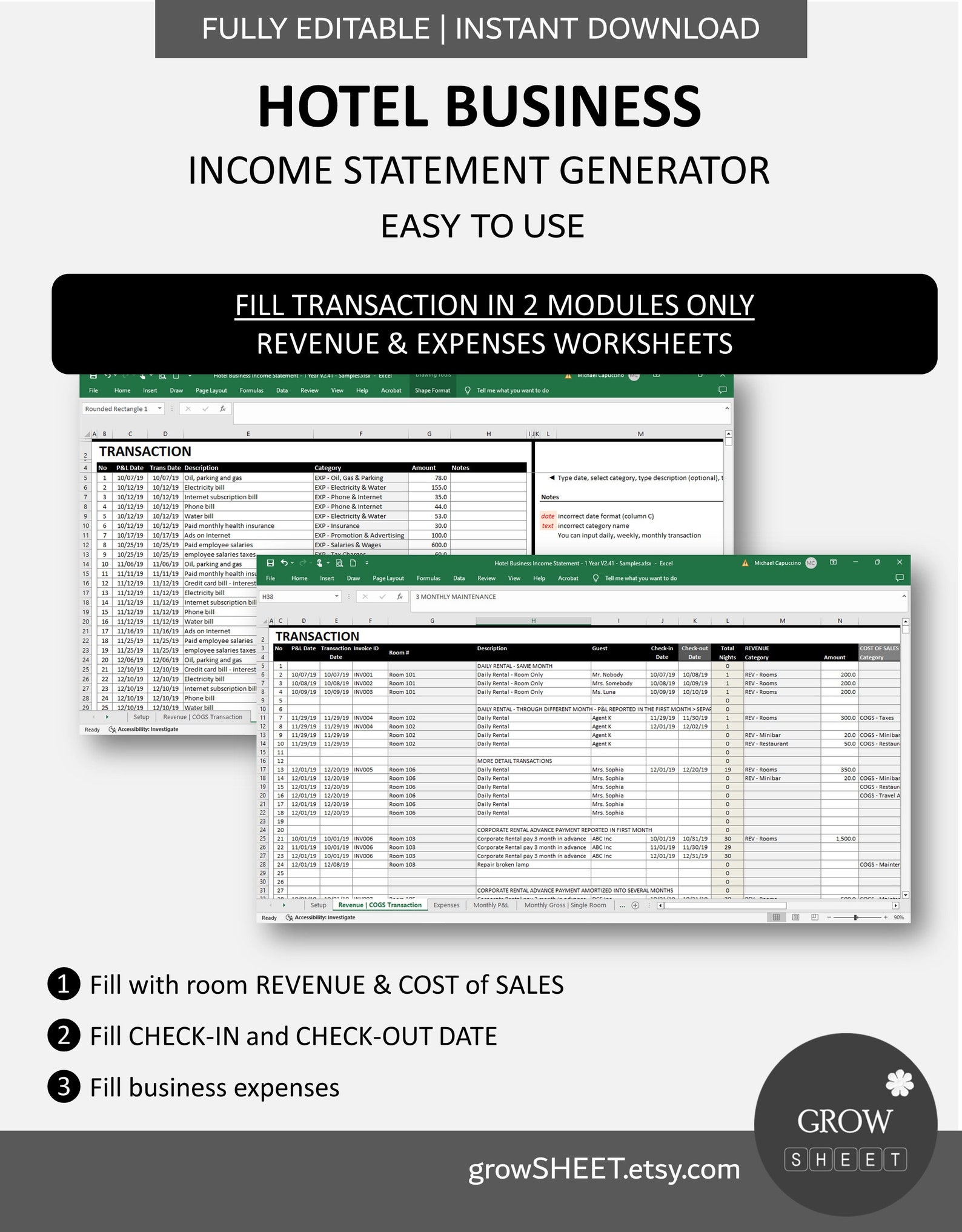Hotel Business Income Statement Generator | Automated Profit & Loss ...