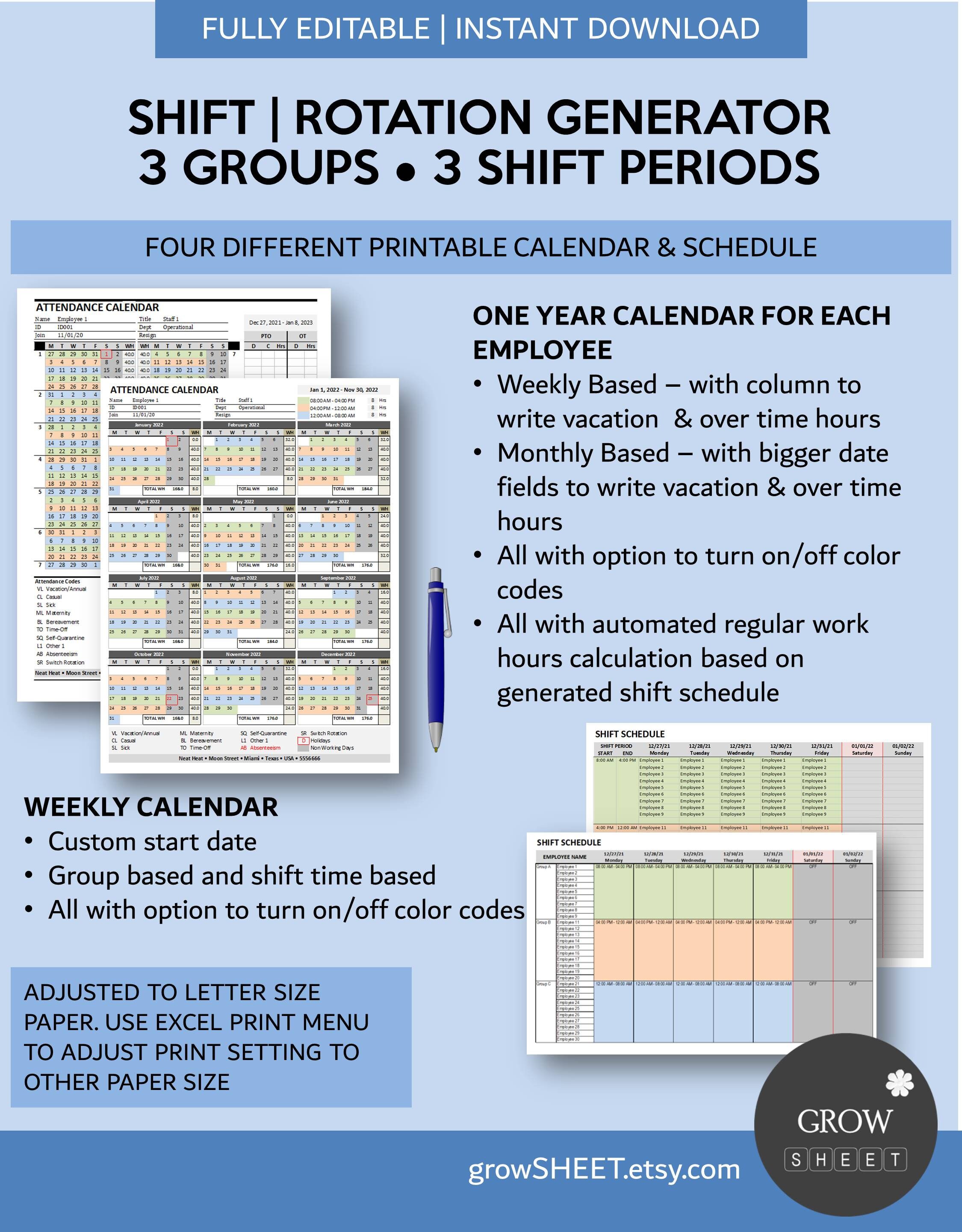 Shift Schedule Generator | Hourly Employee Work Rotation Schedule ...