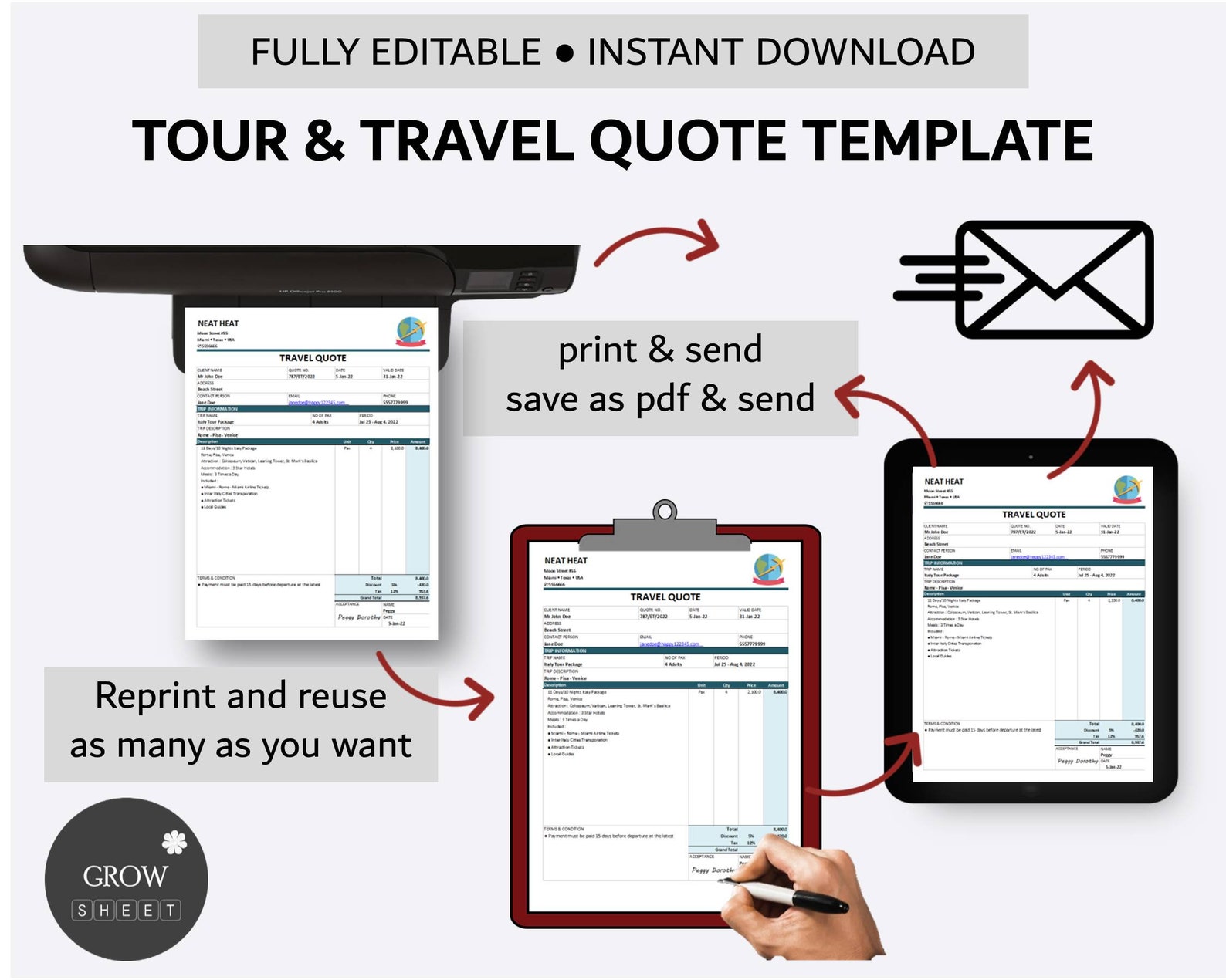 Printable Tour & Travel Package Quote Template for Excel and Google ...
