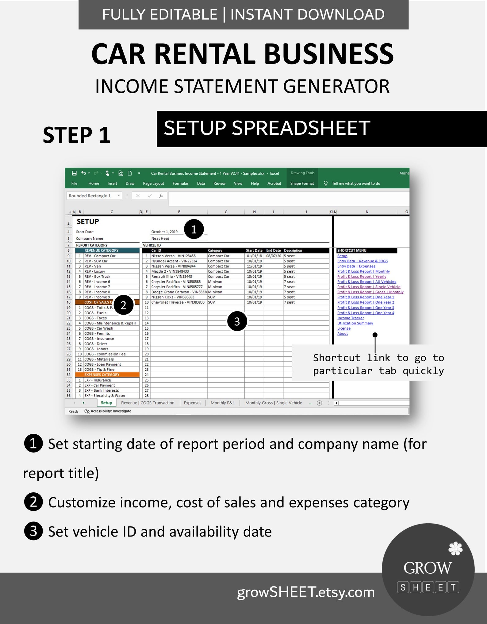 Car Rental Business Income Statement Generator | Automated Profit ...