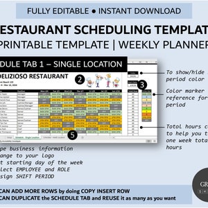 Restaurant Scheduling Template for Excel and Google Sheets | Multi ...