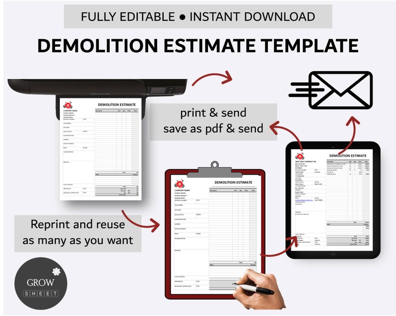 Printable Demolition Estimate Template for Excel and Google Sheets ...
