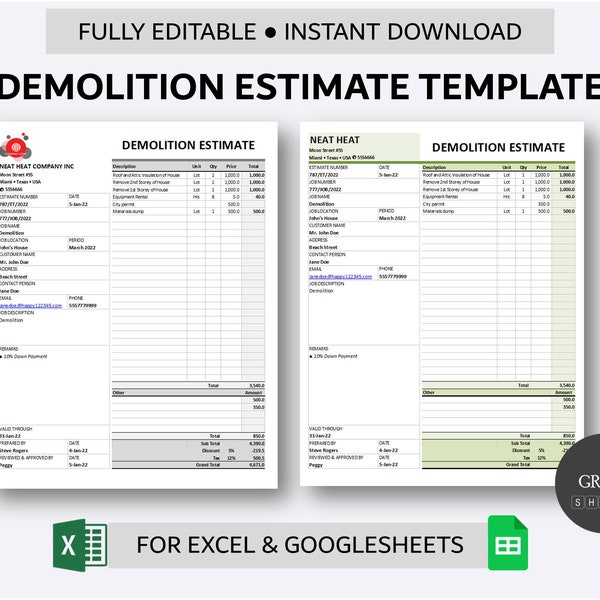 Contractor Estimate Template - Etsy