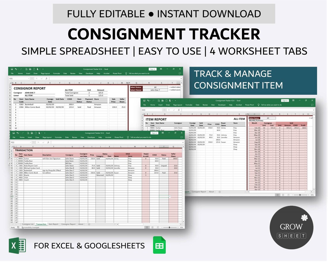 Consignment Tracker | Simple Store Inventory Database | Etsy Consignment Inventory Manager ...