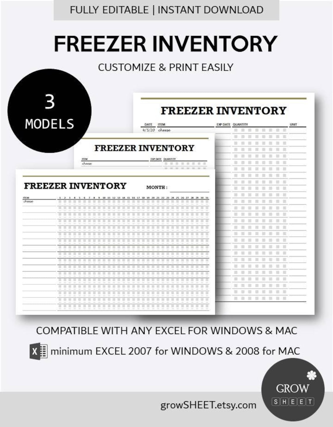 Freezer Inventory Template | Fully Editable and Printable Freezer ...