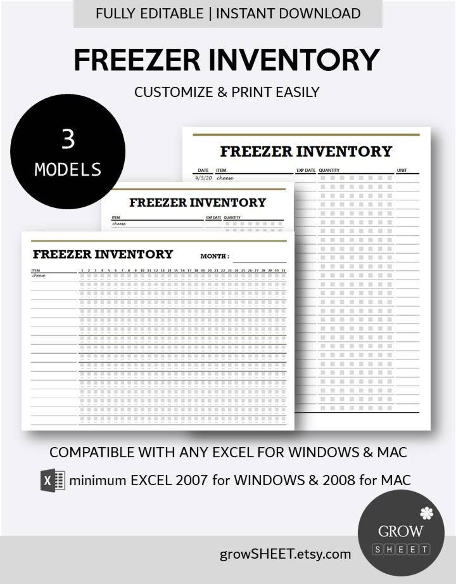 Freezer Inventory Template | Fully Editable and Printable Freezer ...