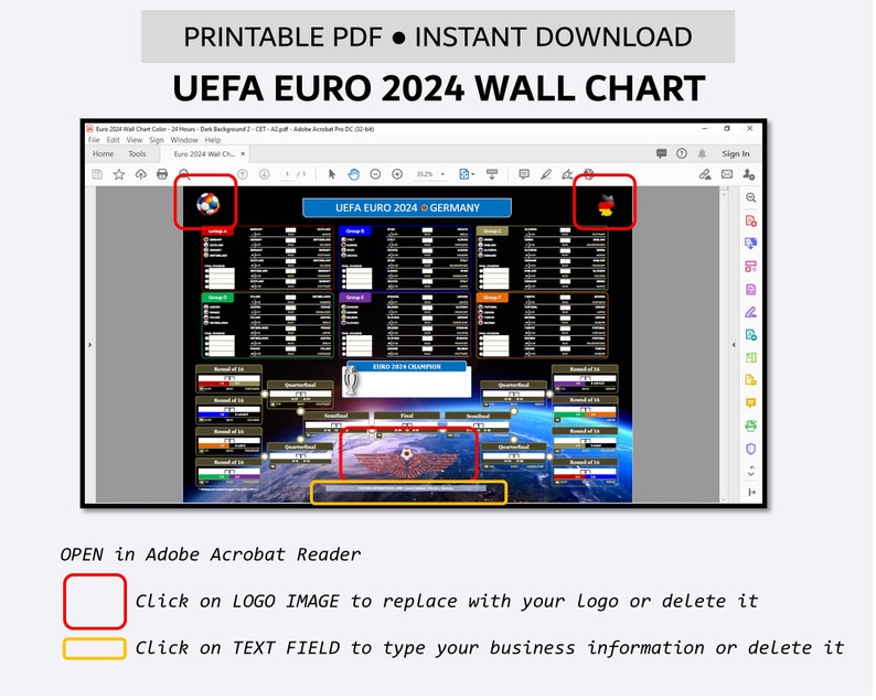 Euro 2024 Wall Chart Printable Euro 2024 Football Tournament Poster Add Your Business Logo ...