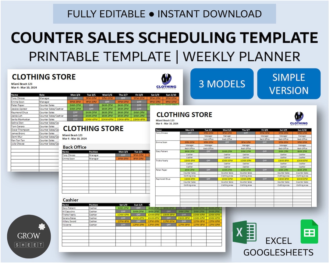 Sales Scheduling Template for Excel and Google Sheets | Multi Roles ...