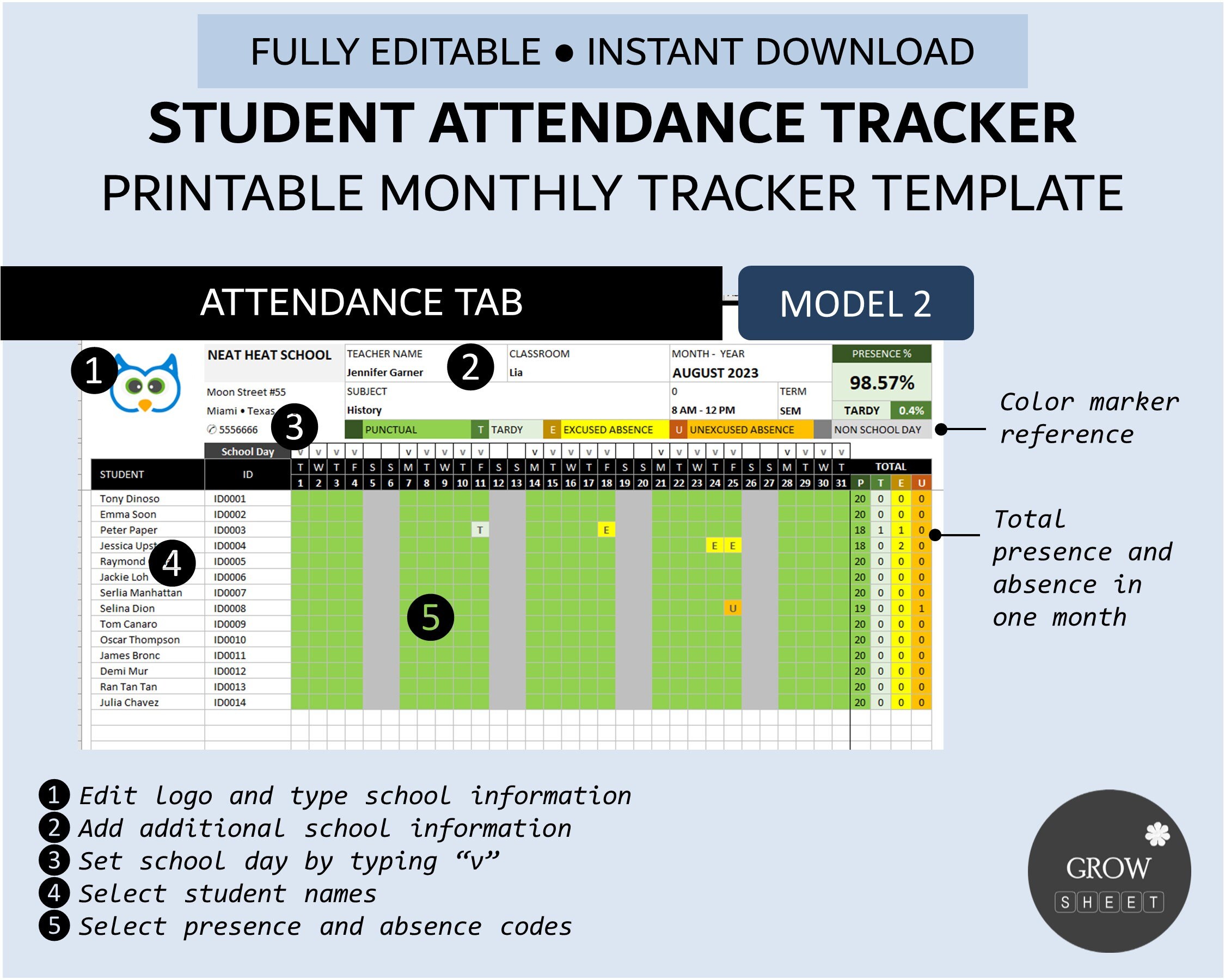 Student Attendance Tracker | Daily Attendance Record | Start From Any ...
