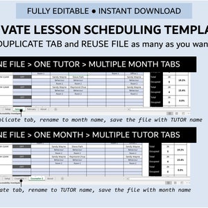Private Lesson Scheduling Template for Excel and Google Sheets | Printable One Month Private ...