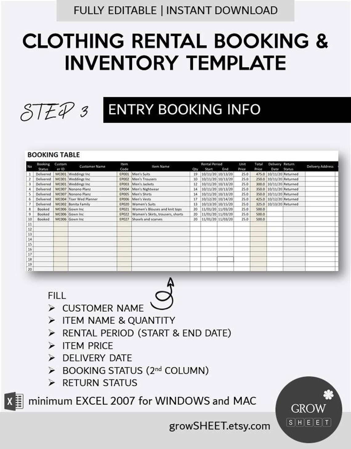 Clothing Rental Booking and Inventory Management Template Wedding and ...