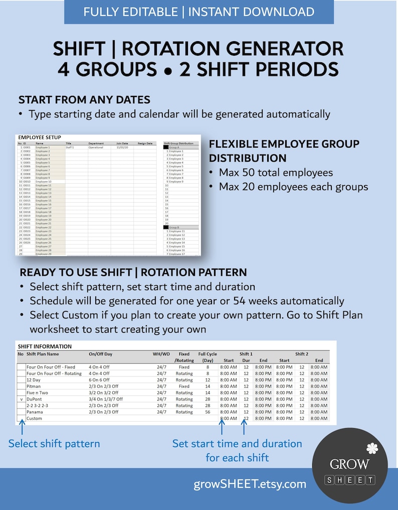 Shift Schedule Generator | Hourly Employee Work Rotation Scheduler ...