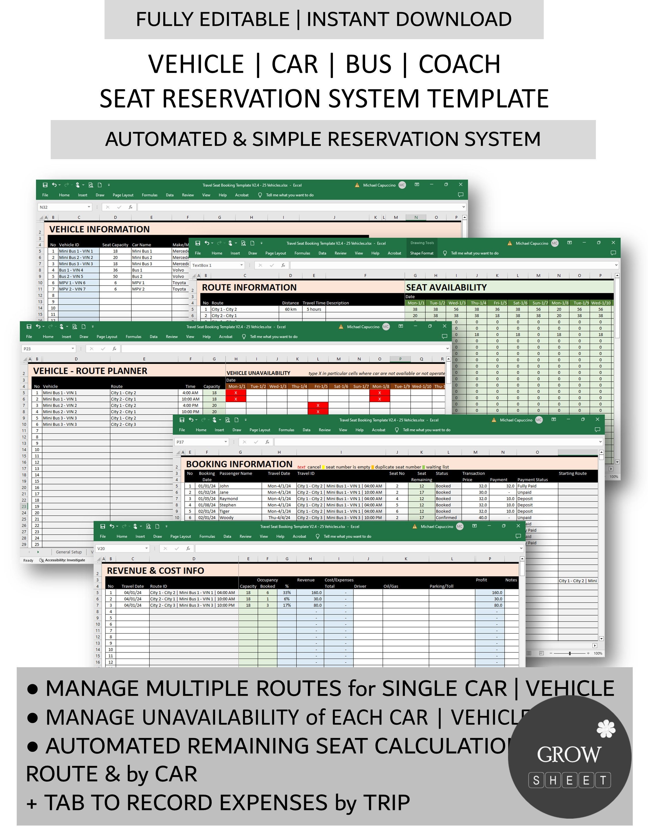 Car Seat Booking System Template | Vehicle Seat Reservation Spreadsheet ...