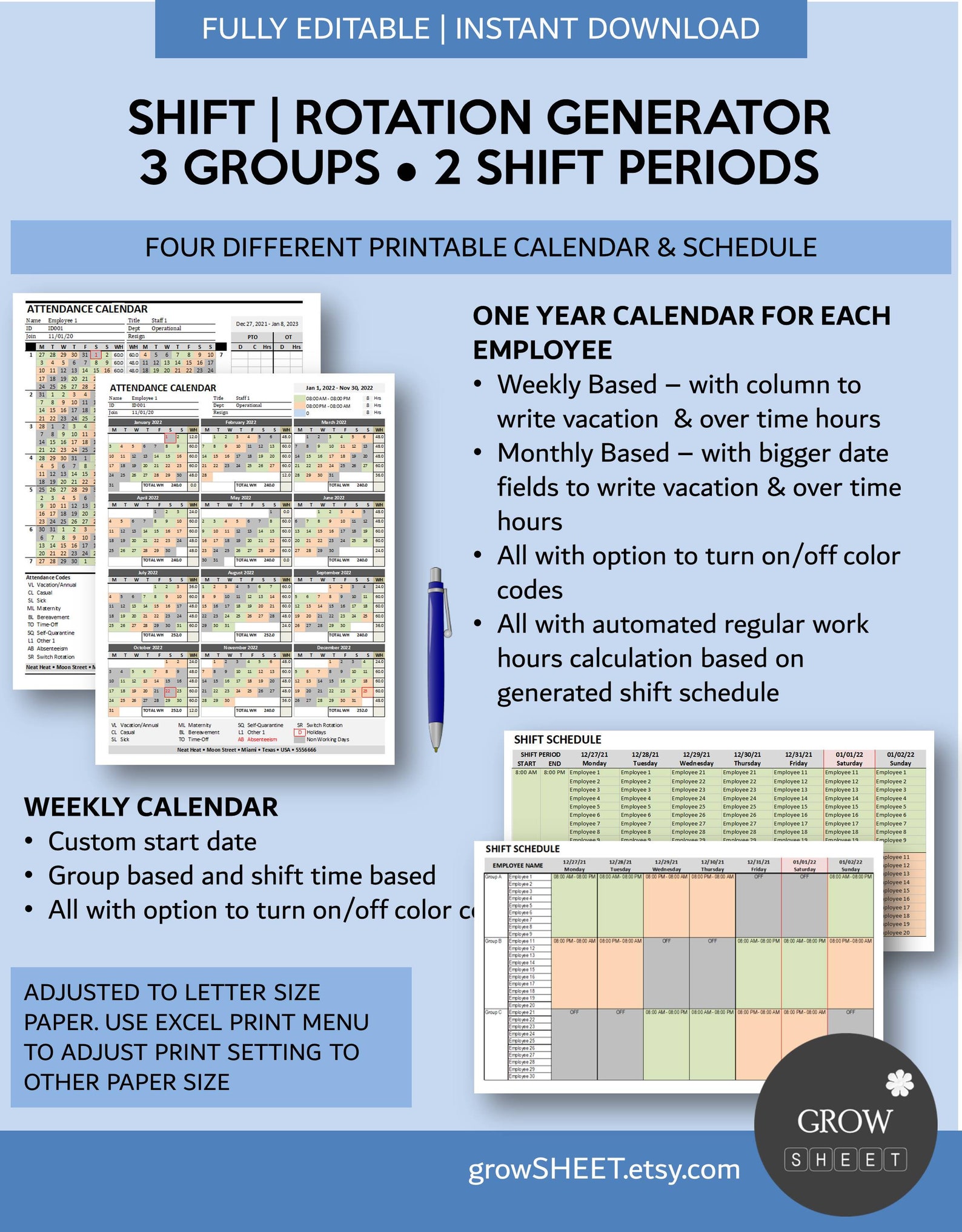 Employee Work Shift Rotating Schedule Generator | Hourly Work Rotation ...