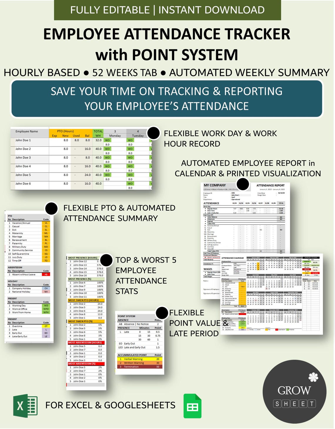 Employee Attendance Tracker With Disciplinary Point System | Automated ...