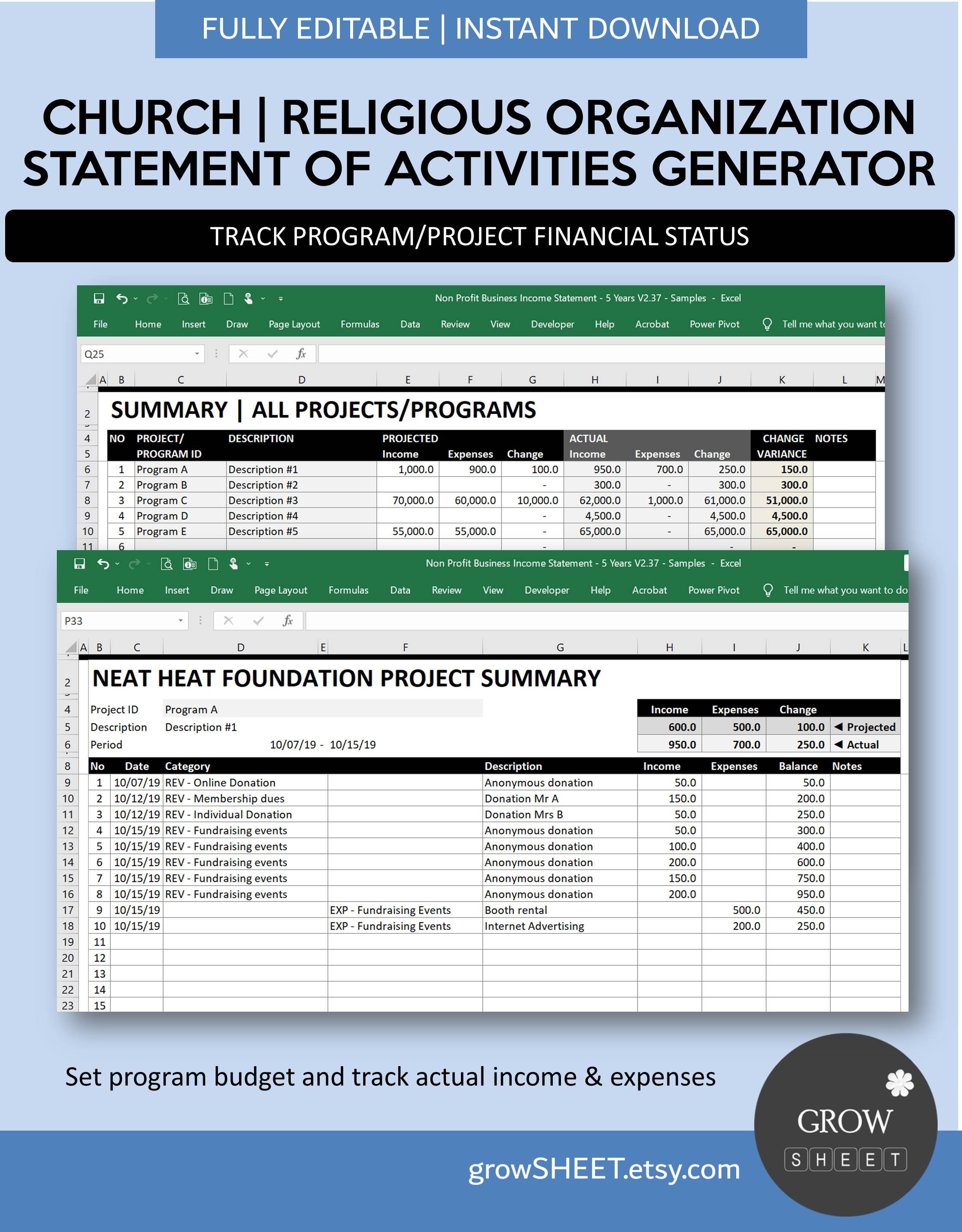 Church Income Statement Generator | Religious Organization Statement of ...