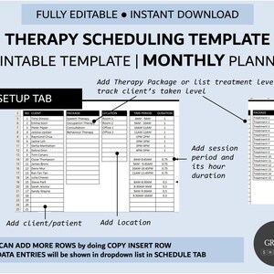 Therapy Scheduling Template for Excel and Google Sheets | Printable One ...