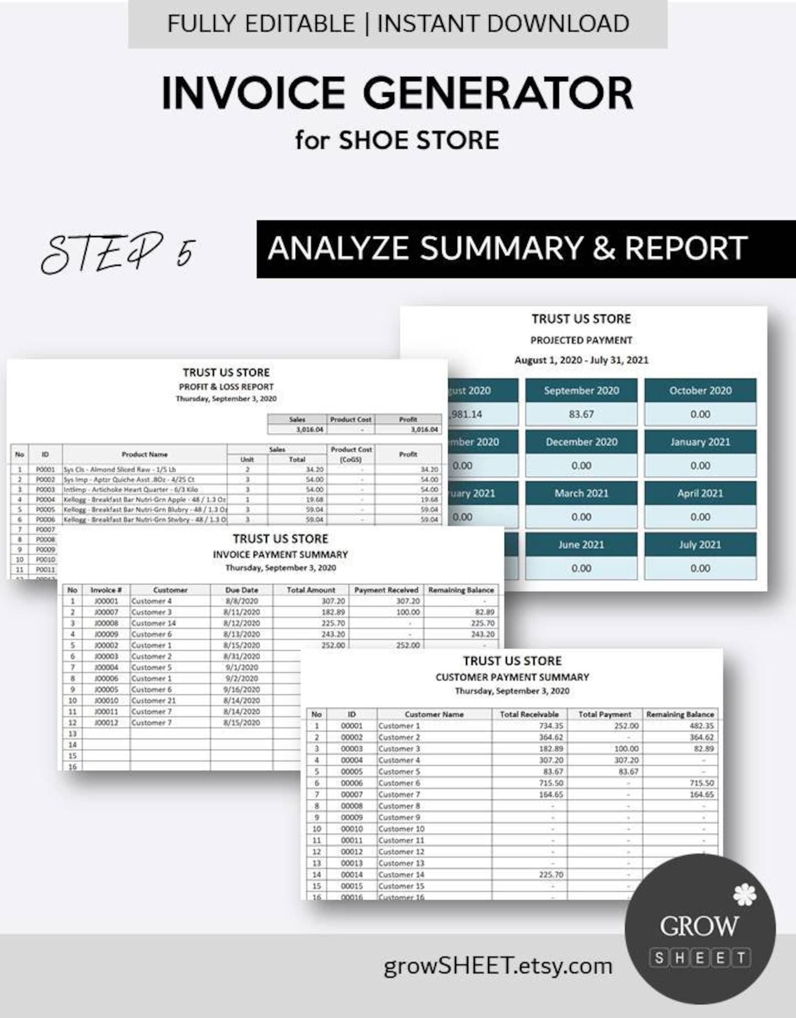 Invoice Generator for Shoe Stores Excel Invoice Template for - Etsy