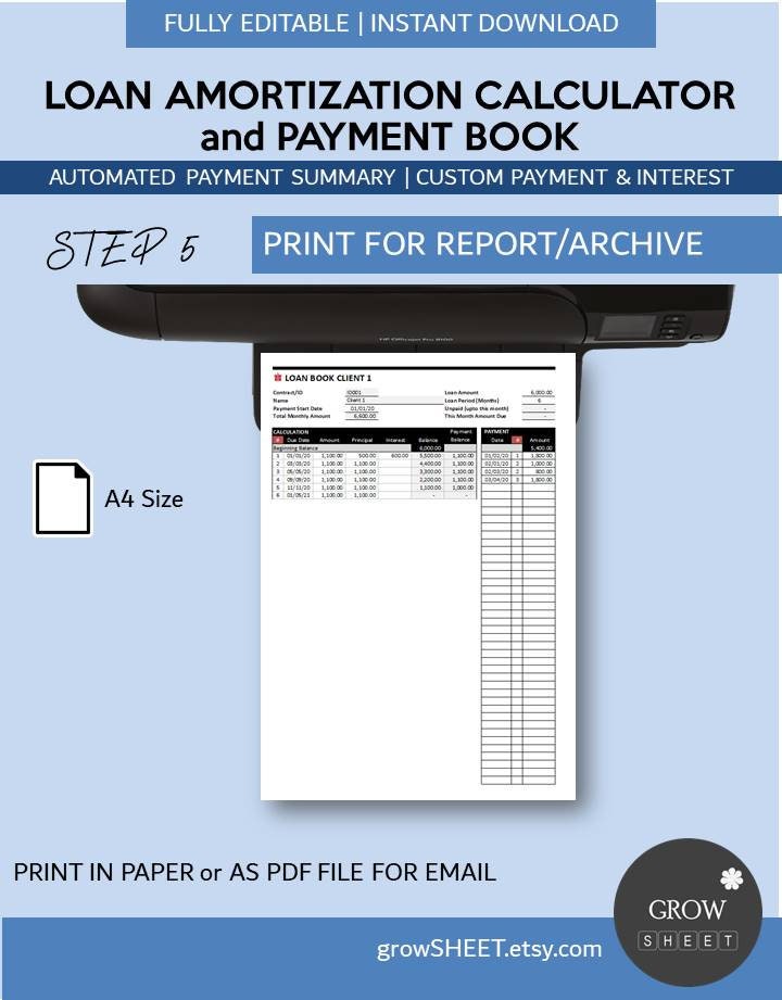 Custom Loan Amortization Schedule and Payment Book Log | Payment ...