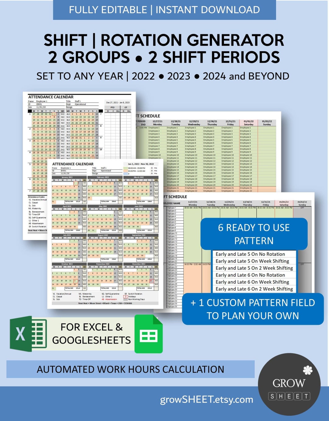Employee Work Shift Rotating Schedule Generator | Early and Late Work ...