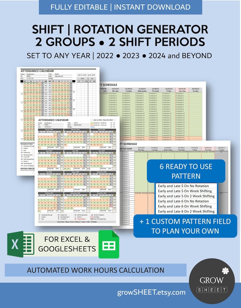 Employee Work Shift Rotating Schedule Generator | Early and Late Work ...