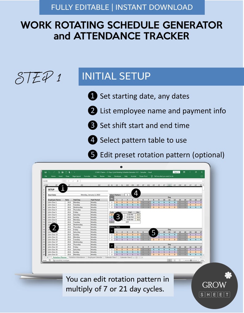 Work Rotating Generator Template and Attendance Tracker | Automated ...