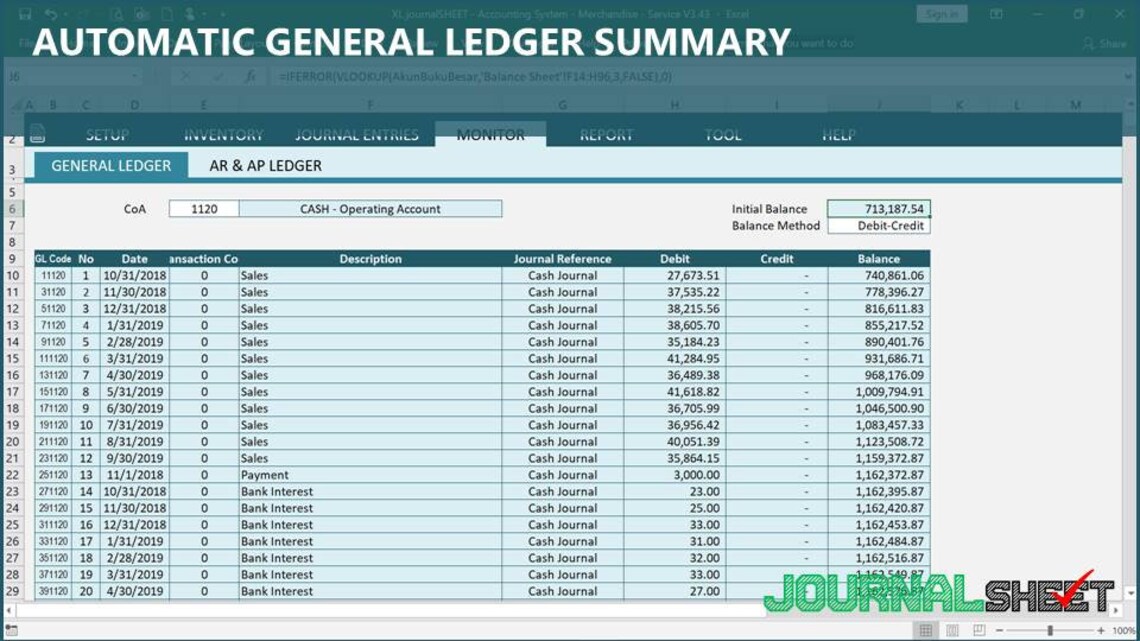 Excel Accounting Template for Merchandise Business | Accounting Ledger ...