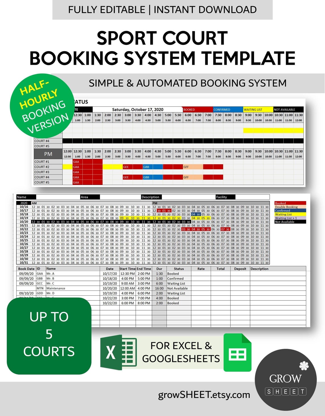Sport Court Booking System Template | Court Half-hourly Rental ...