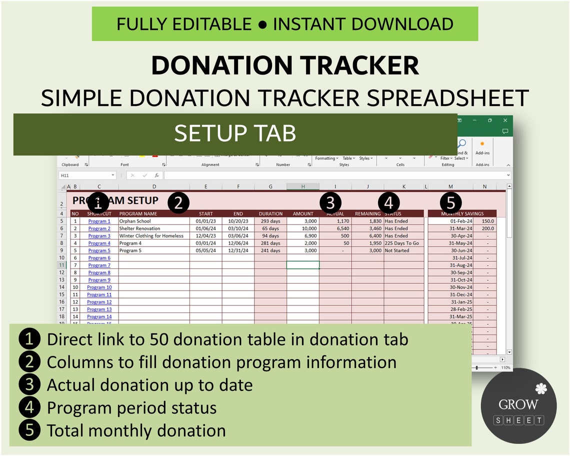 Donation Tracker Spreadsheet | Simple Donation Program Planner and Tracker for Excel and Google ...