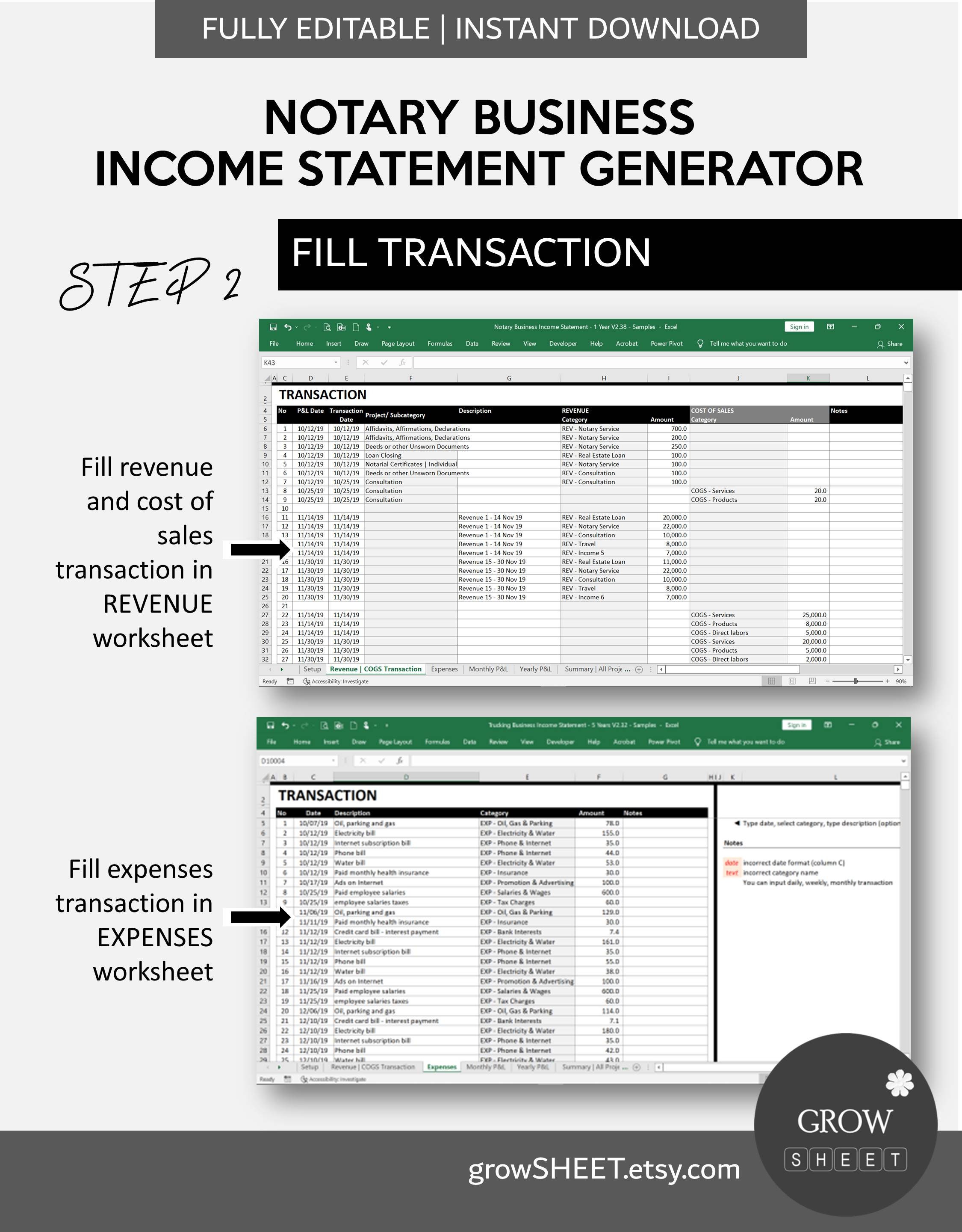 Notary Business Income Statement Generator | Law Firm Profit & Loss ...