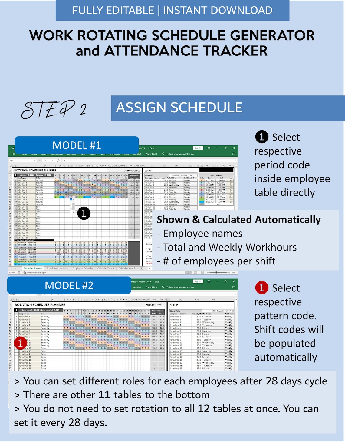 Work Rotating Generator Template and Attendance Tracker | Automated ...